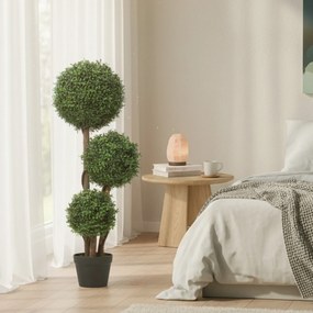 HOMCOM buxusový topiary 100 cm – velký strom se třemi koulemi, umělá rostlina s pravým dřevěným kmínkem v květináči, realistická dekorace do domu i v…