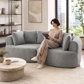 HOMCOM 3místná pohovka bez rámu s hlubokým sedákem, 6 polštářů, zakřivený design, chenille, světle šedá