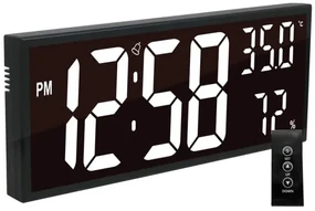 JVD Digitální černé nástěnné hodiny s LED podsvícením bílé číslice JVD DH309.1