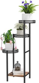 Outsunny rohový stojan na rostliny se 4 policemi, ocelový stojan na květináče pro vnitřní a venkovní použití 25x25x80 cm Černý | Aosom