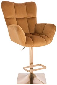 LuxuryForm DESIGN Barové křeslo AURORA VELUR na zlaté hranaté podstavě - medové