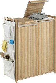 HOMCOM bambusový koš na prádlo 120 l s víkem, 2 přihrádky, snímatelné vaky, boční kapsy, 63 × 33 × 78 cm | Aosom