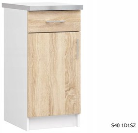 Kuchyňská skříňka dolní s pracovní deskou LIMA S40 1D1SZ, 40x85,5x46, sonoma/bílá