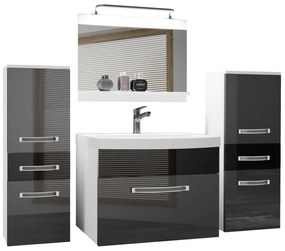 Koupelnový nábytek Belini Premium Full Version šedý lesk / černý lesk
+ umyvadlo + zrcadlo + LED osvětlení Glamour 69
