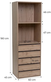 Otevřená modulární skříň v dekoru dubu v přírodní barvě 60x180x45 cm Modular – Casa Selección
