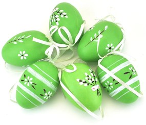 Velikonoční vajíčka malovaná, zelená, 6 ks, 6x4 cm