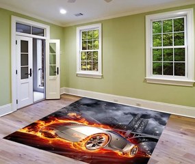 Samolepící fototapeta na podlahu - Auto v plamenech, 170x170cm, 012