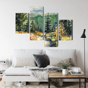 Vícedílný obraz Lesní Krajina Malovaná Vodovými Barvami Nedostatek Nedostatek Přírodní plátno 240x150