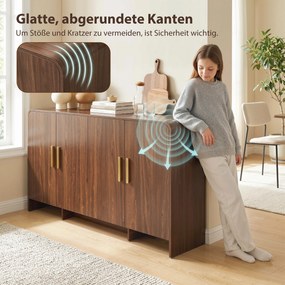 HOMCOM moderní komoda 152 cm, kredenc se 4 úložnými přihrádkami, tlumené dovírání, ořechová