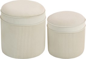 HOMCOM 2ks Sedací taburet s úložným prostorem, taburet s víkem, kulatý nožní stolička s sametovým vzhledem 36 x 41,5 cm krémově bílá
