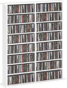 HOMCOM Úložný prostor na CD a DVD, multimedia úložná jednotka se 16 přihrádky a 12 nastavitelnými policemi, maximální kapacita 720 CD/396 DVD a Blu-r…