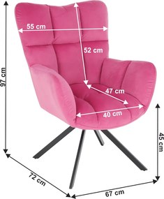 Designové otočné křeslo, růžová Velvet látka / černá, KOMODO