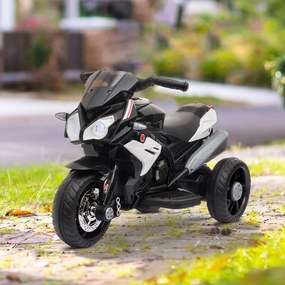 HOMCOM Dětská elektrická tříkolka Trimoto pro děti od 3 let s dobíjecí 6V baterií, hudebním klaksonem a světlomety 86x42x52 cm Černobílá