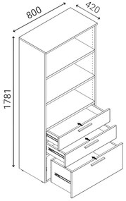 Kancelářská skříň s kombinovanými zásuvkami PRIMO WOOD, 800 x 420 x 1781 mm, třešeň