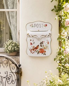 Bílá antik poštovní schránka s ptáčky Post - 28*18*37cm