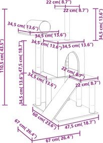 Škrabadlo pro kočky se sisalovými sloupky tmavě šedé 110,5 cm 172063
