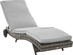 Outsunny polyratanové lehátko zahradní lehátko s polštářem 5-stupňově nastavitelné zahradní nábytek ve tvaru S kovově šedý 207 x 70 x 70 cm |