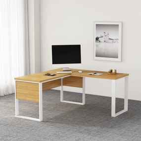 Rohový kancelářský stůl Houseland Nuvia Home 01 160 cm dub/bílý