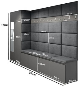 Eka Předsíňová stěna s čalouněnými panely Trinity 9 - Sonoma / Hnědá 2307