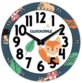 CLOCKODILE Dětské barevné nástěnné hodiny modré s liškou ⌀25cm CCT0031
