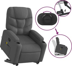 Zvedací masážní polohovací křeslo tmavě šedé textil 3204609