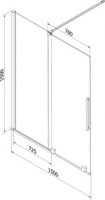 Mexen Velar, 2-křídlová posuvná vanová zástěna 150 x 150 cm, 8mm šedé sklo, zlatá lesklá, 896-150-000-41-50