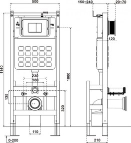 Mexen Tex F, samostatně stojící podomítkový rám s pneumatickým ovládáním pro WC, 61101A