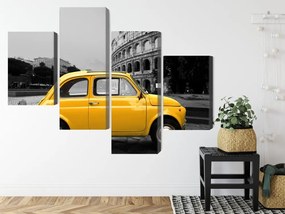 Vícedílný obraz Žluté Retro Auto Na Pozadí Kolosea Nedostatek Nedostatek Plátno Canvas 80x50