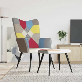 Relaxační křeslo se stoličkou patchwork textil 328186