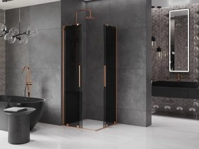 Mexen Velar L Duo, sprchový kout s posuvnými dveřmi 100 x 100 cm, 8mm šedé sklo, měděná matná, 871-100-100-02-43-65