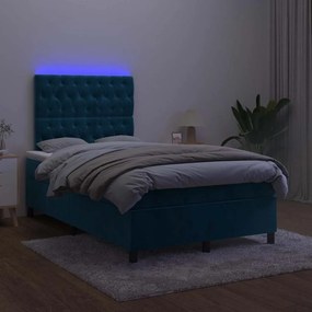 Box spring postel s matrací a LED tmavě modrá 120x200 cm samet 3136297