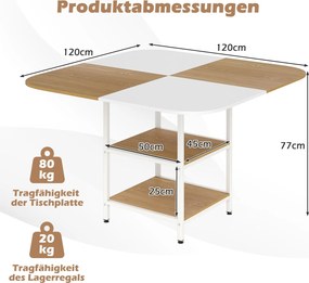 Costway Jídelní stůl s 2 policemi čtvercový pro 4 osob do jídelny
