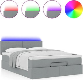 Osmanská postel s matrací &amp; LED světle šedá 140x190 cm látka 3312222