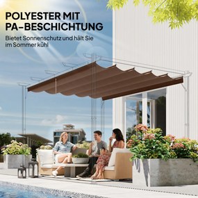 Náhradní střecha pro pergolu 3 x 3 m, zatahovací, s otvory pro odvod dešťové vody, odolná proti povětrnostním vlivům, polyester, 250 x 255 cm Káva