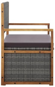 vidaXL Úložná lavice 115 cm polyratan a masivní akáciové dřevo šedá