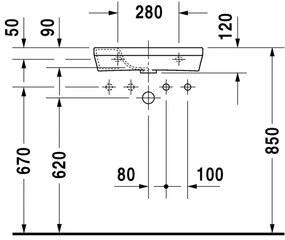 Duravit Durastyle - Umývátko 500x220 mm, otvor na baterii vpravo, bílá 0713500008