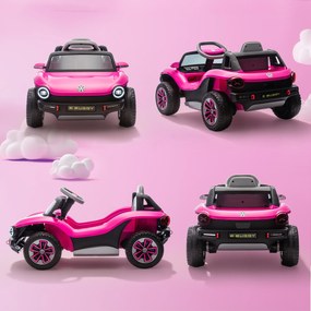 AIYAPLAY dětské elektrické auto od 3 let Volkswagen E-Buggy 12V s dálkovým ovládáním 2,4 G, odpružená kola, růžová