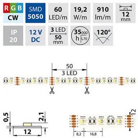LED pásek McLED 12V RGBW CW studená bílá 12mm IP20 19,2W/m ML-123.634.60.0 (5m)