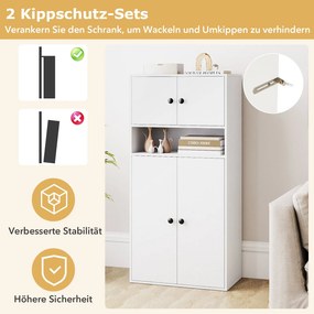 Costway 111 cm vysoká knihovna s 4 dvířky 4 Řadový úložný organizér