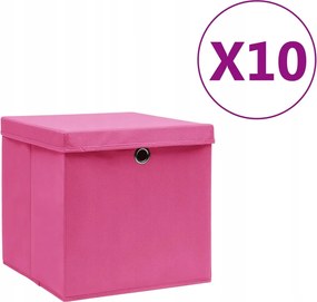 Fionshop 263026987 Úložné boxy s víky 10 ks 28 x 28 x 28 cm růžové