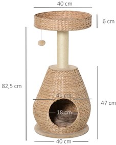 PawHut škrabadlo pro kočky s jeskyní pro kočky 82,5H cm, sisalová a míčková hračka pro malé kočky, stabilní a barevné ve žluté barvě | Aosom.de