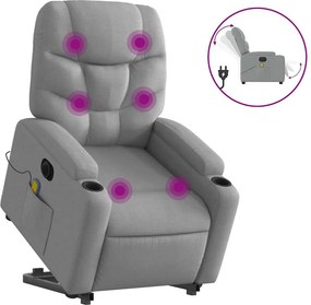 Elektrické zvedací masážní polohovací křeslo světle šedé textil 3204632