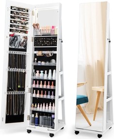 Costway Uzamykatelná šperkovnice s integrovaným make-up zrcadlem, nastavitelnými