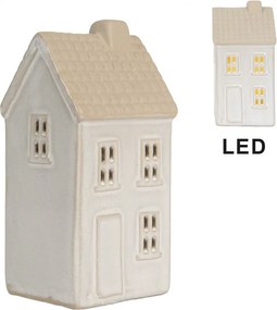 Béžový keramický svítící LED domek - 6*5*11 cm