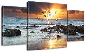 Gario Obraz s hodinami Západ slunce nad oceánem - 3 dílný Rozměry: 80 x 40 cm