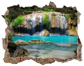 Wallmuralia Díra 3D ve zdi nálepka Vodopád v lese 95x64 cm