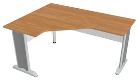 Stůl ergo lomený pravý 160×120/60 cm - Hobis Cross CEV 60 P Dekor stolové desky: olše, Dekor lamino podnože: bílá, Barva nohou: Stříbrná