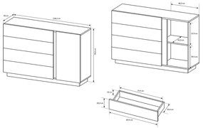 Obývací stěna ARCO se skříní | 4 díly | 307 cm + 100x60 cm | PUSH OPEN | bílá mat/lesk/dub grandson