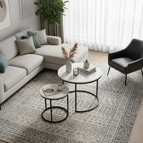 Velaco Set 2 konferenčních stolků TIG-1 70, imitace bílého mramoru/černá