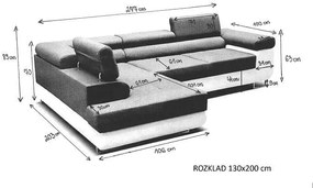 ANTEX MALIBU rozkládací sedací souprava s úložným prostorem bílo - šedá 277 x 70 - 89 x 203 cm